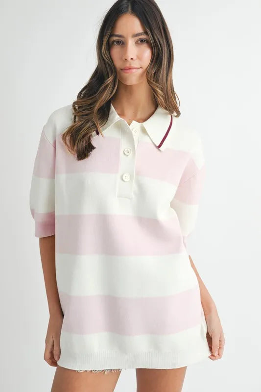 MABLE Oversized Stripe Polo Collar Sweater – Cape Cod Clothing Company